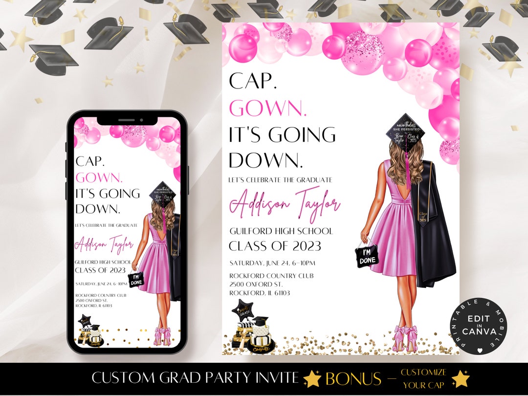 Pink Graduation Party Invite: Custom Cap Design (digital Download) - Etsy