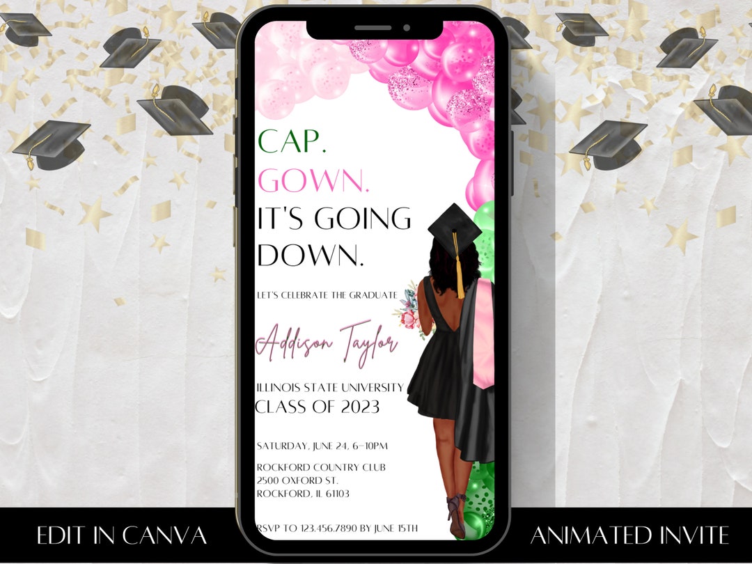Pink & Green Graduation Party Invitation: Black Girl Graduate (digital ...