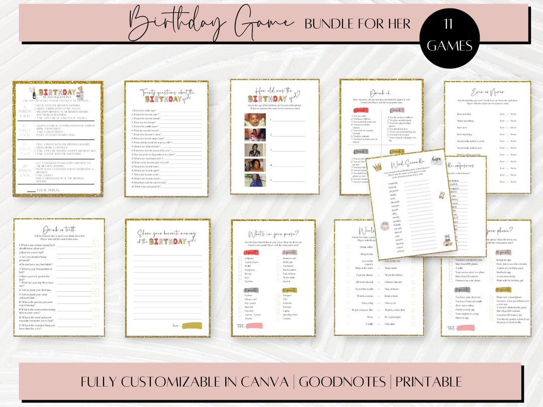 Birthday Game Bundle for Her, Birthday Party Games, Instant Download ...