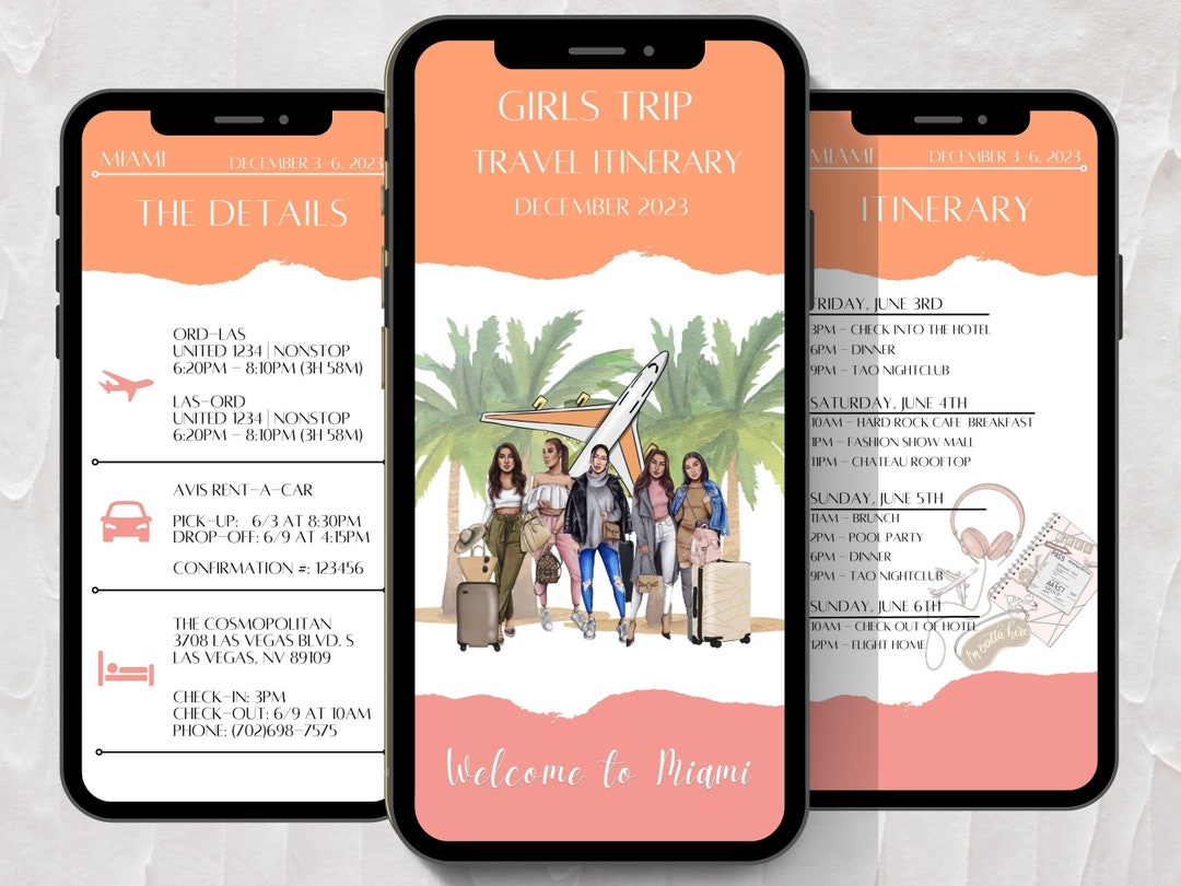 Tropical Girls Trip Itinerary Template: Mobile Travel Guide (digital ...