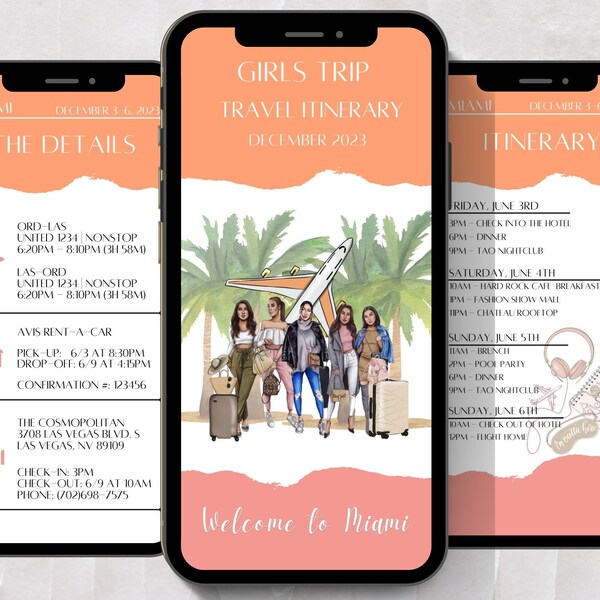 Trip Itinerary Template Mobile Miami - Etsy