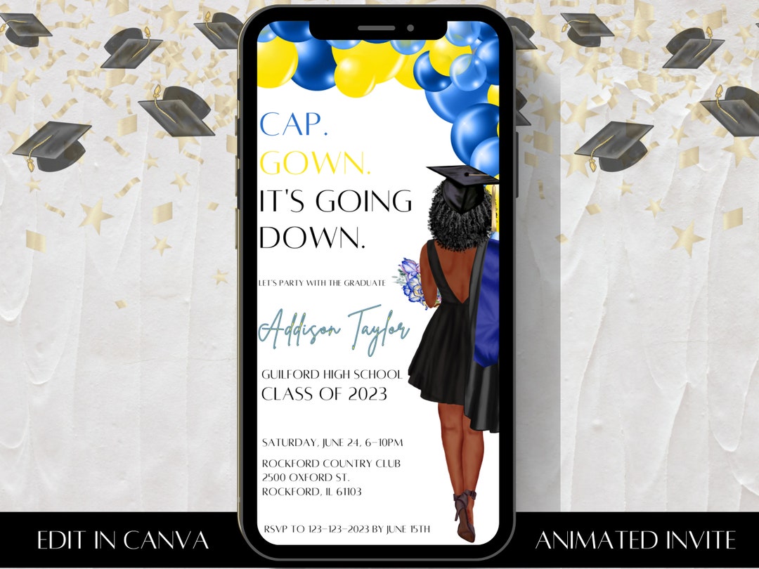 Black Girl Graduate, Blue Gold Graduation Party Invite, Blue Gold ...
