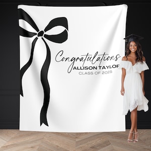 Coquette Bow Graduation Party Banner, Custom Congrats Grad Bow Backdrop ...