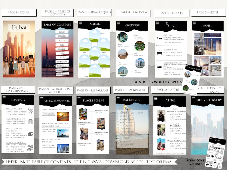 Dubai Black Girls Trip Itinerary Travel Itinerary Template - Etsy