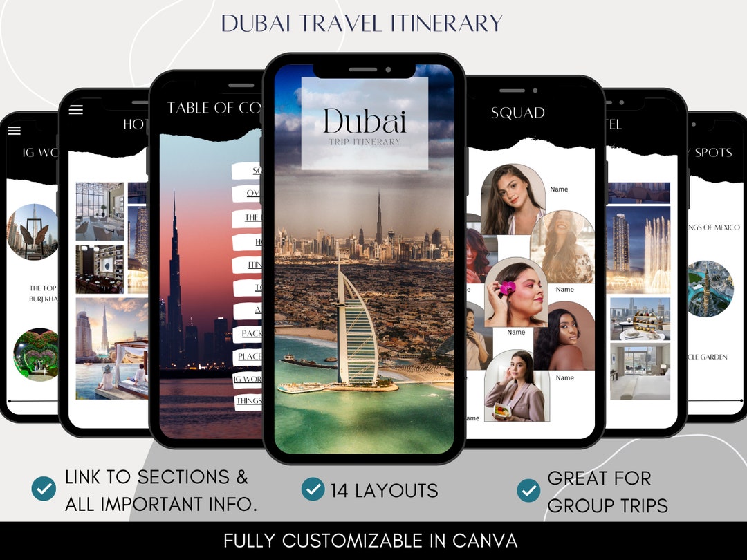 Dubai Travel Itinerary Template: Mobile Group Trip Planner (canva ...
