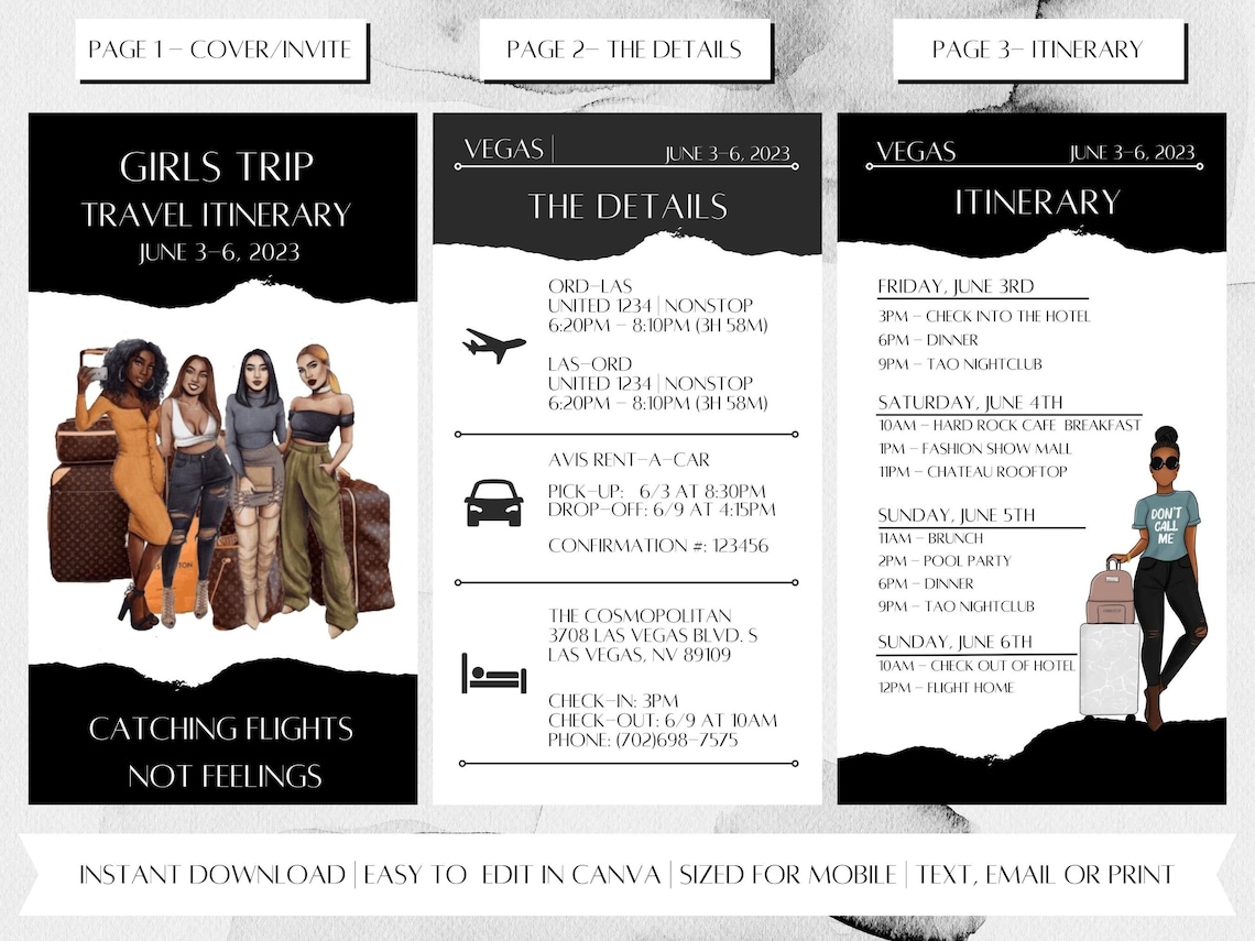 GIRLS TRIP ITINERARY Template for Black Girls Mobile Trip - Etsy