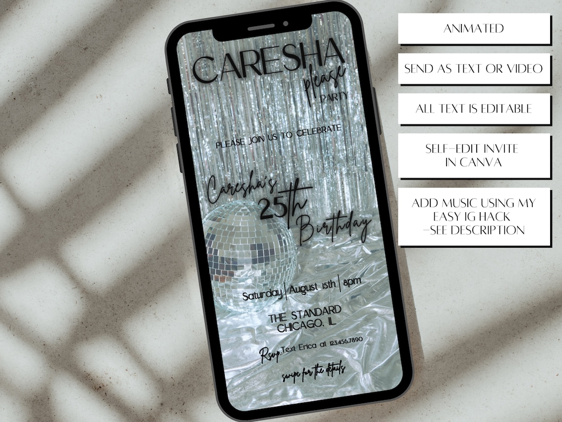 Caresha Please Birthday Party Invitation: Silver & Black (editable ...