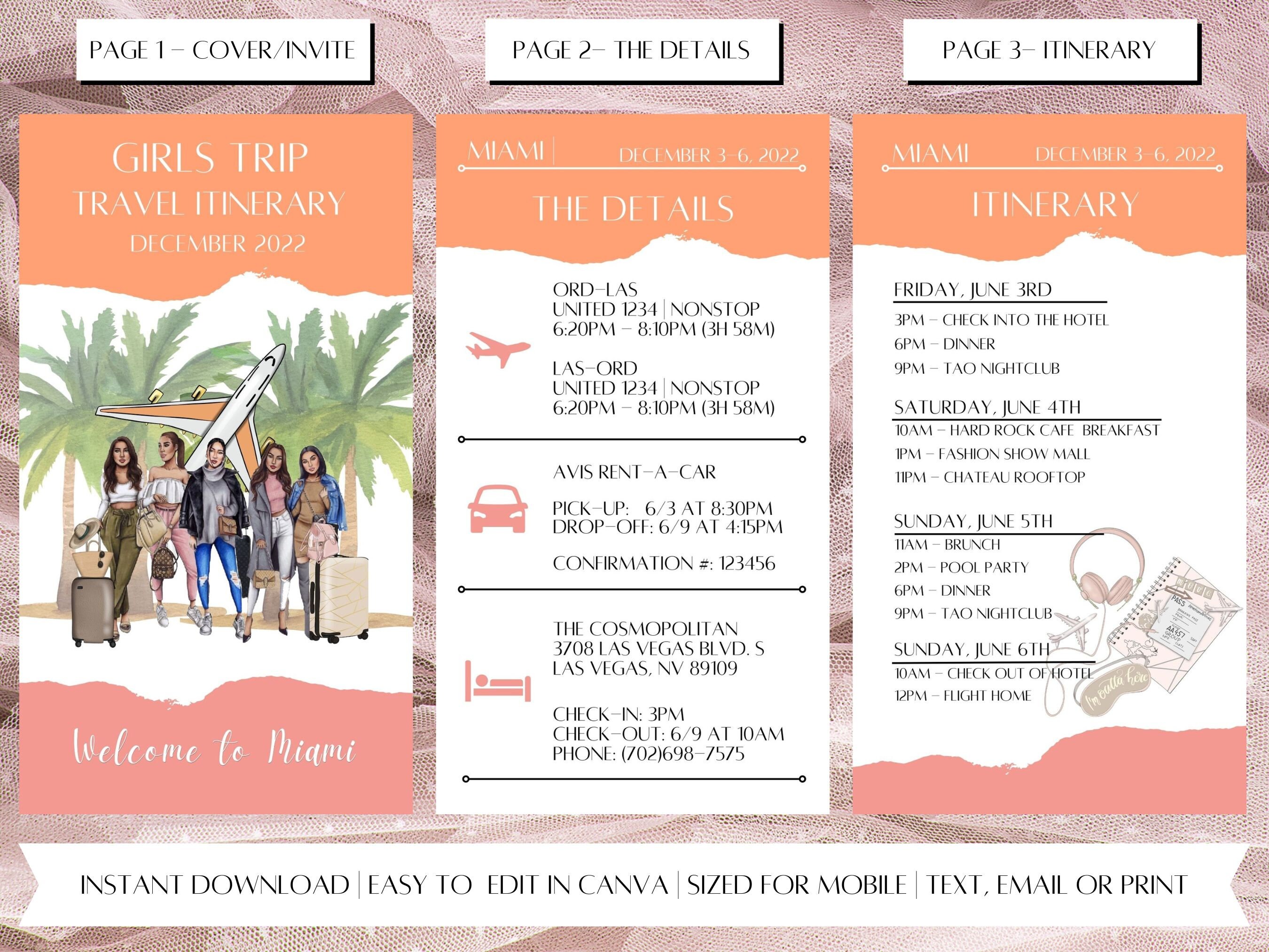 Tropical Girls Trip Itinerary Template: Mobile Travel Guide (digital ...