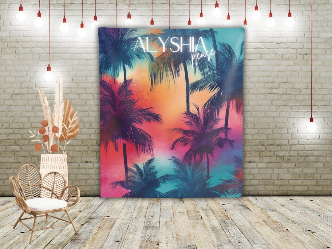 Tropical Palm Peach Custom Name Backdrop: Party Photo Booth - Etsy