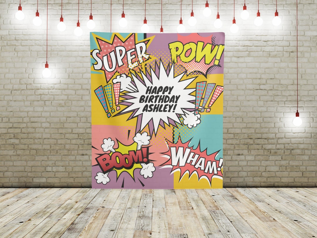 Custom Girls Pink Superhero Birthday Party Backdrop, Personalized ...