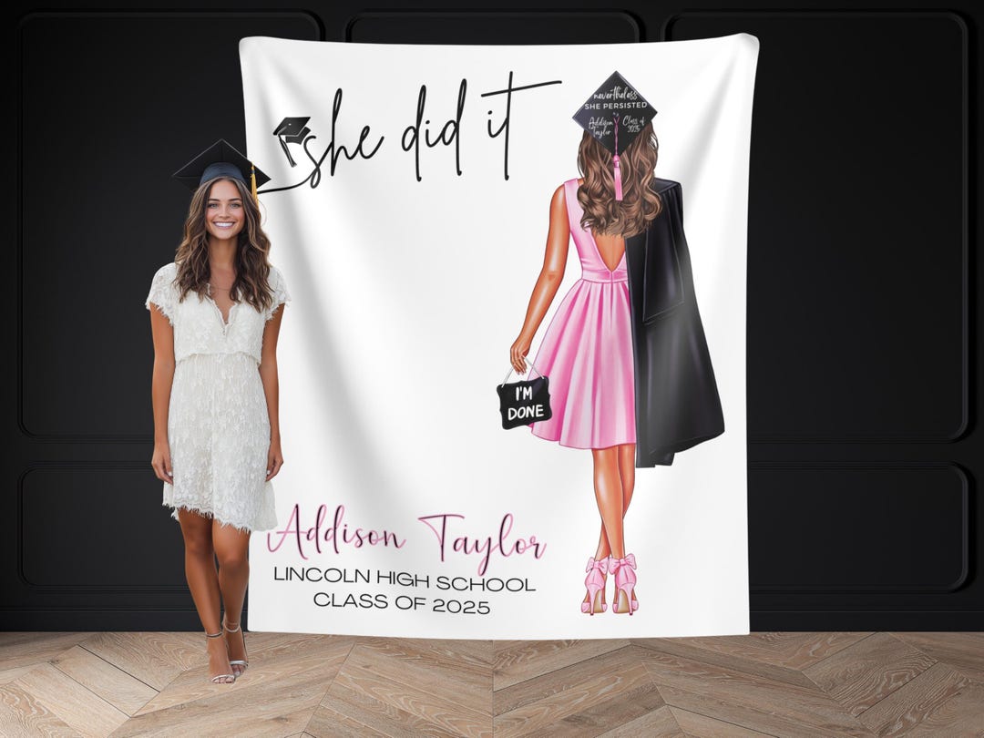 Custom Graduation Girl Backdrop, College Grad Decor, Photobooth ...