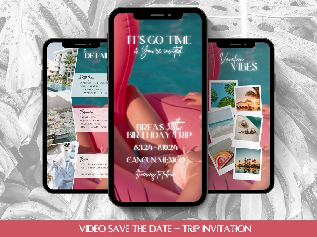 Video Birthday Trip Invitation, Save the Date Travel Invitation, Girls ...