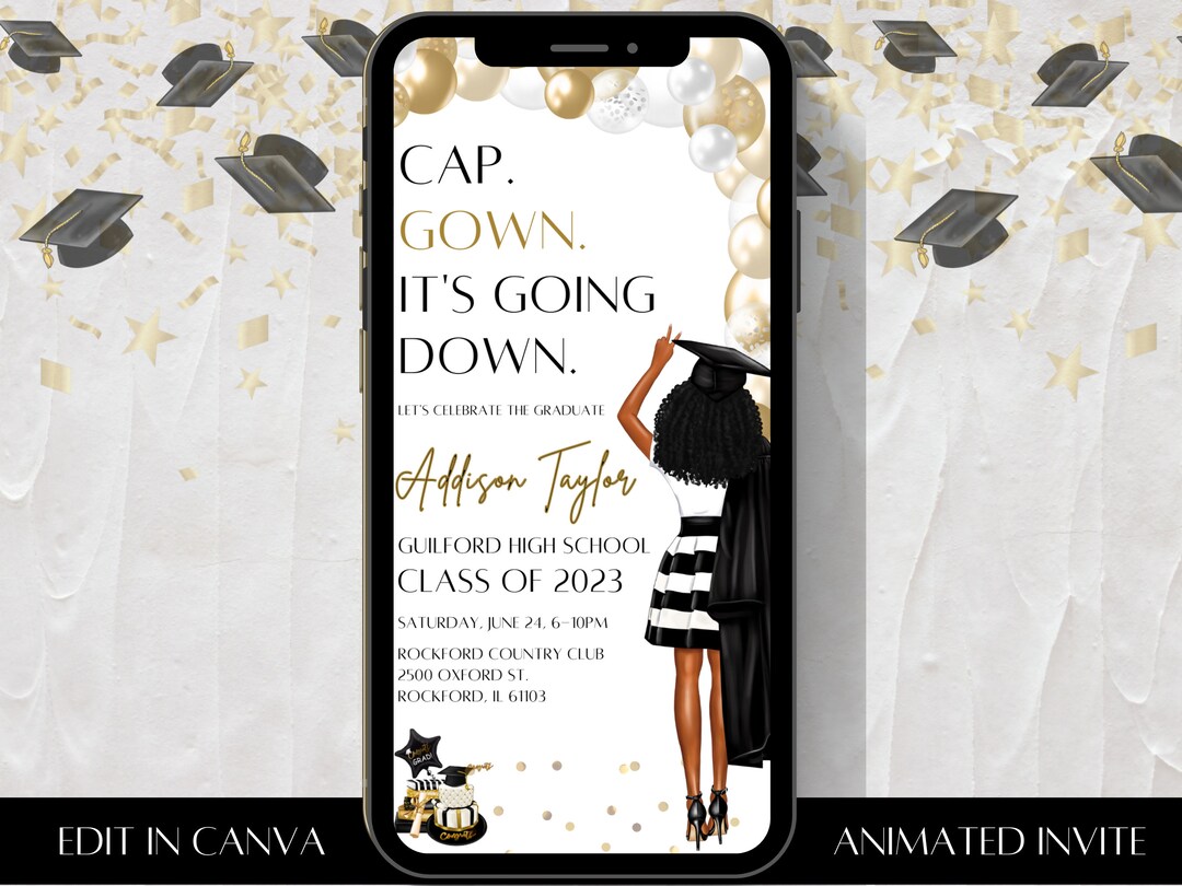 Graduation Party Invite, Black Girl Natural Hair Graduate, Digital Grad ...