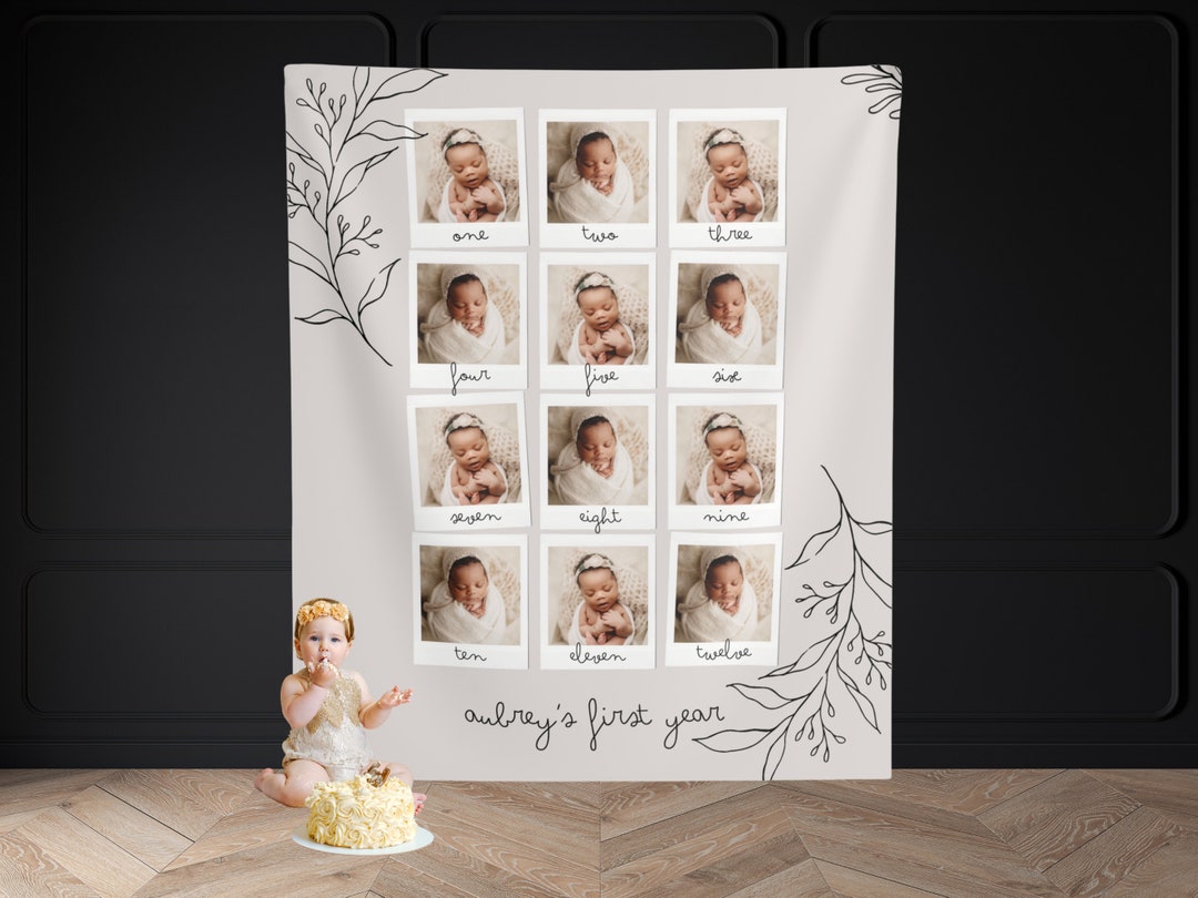 Custom Milestone Birthday Backdrop, First Year in Pictures Banner, Baby ...