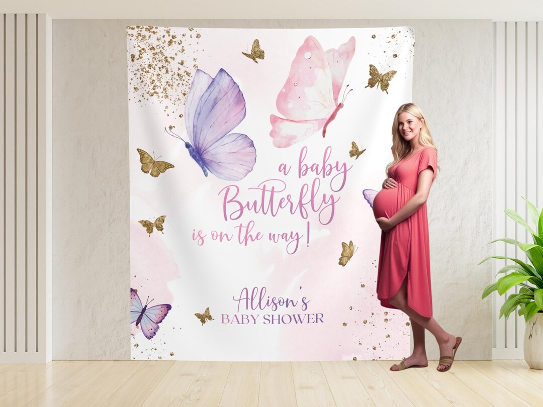 Butterfly Baby Shower Backdrop, Little Butterfly Baby Shower Banner ...