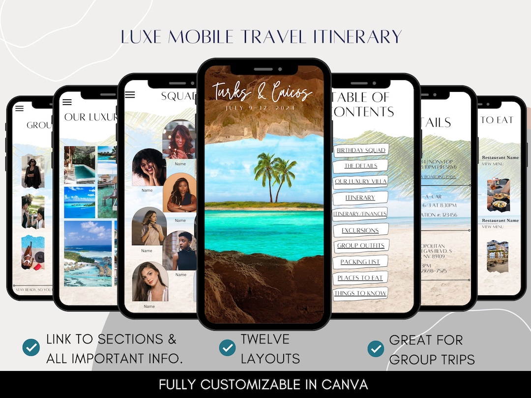 Turks & Caicos Mobile Travel Itinerary: Luxe Canva Template (digital ...