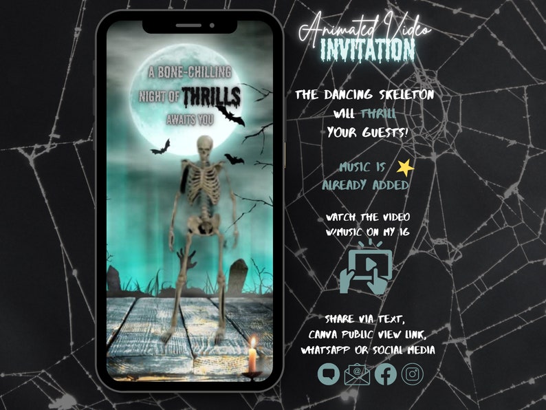 Dancing Skeleton Halloween Party Invitation: Animated Cemetery Video ...