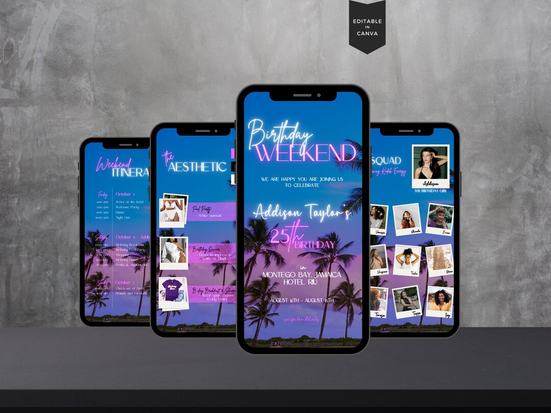 Birthday Weekend Itinerary Template, Weekend Trip Itinerary, Vacation ...