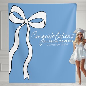 Coquette Bow Graduation Party Banner, Custom Congrats Grad Bow Backdrop ...