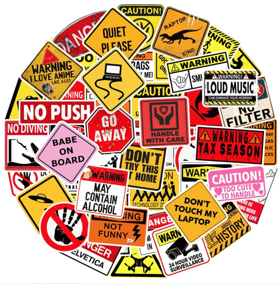 50pc/warning Warning Signs Spoof Graffiti Stickers Tie Box - Etsy