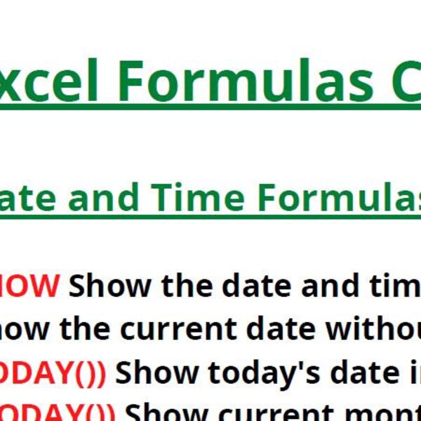 Excel Formulas Cheat Sheet - Etsy