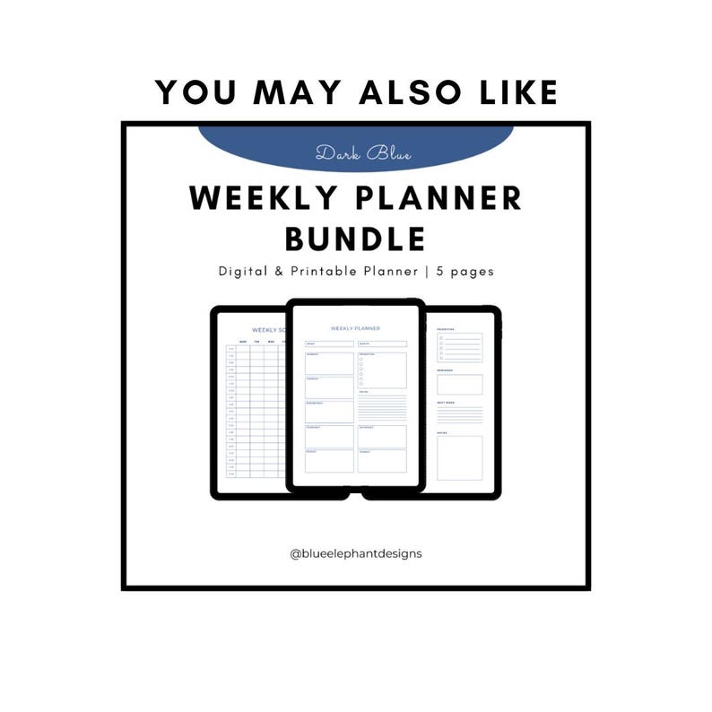 Dark Blue Weekly Planner Printable: A4, A5, A6 PDF (digital Download ...