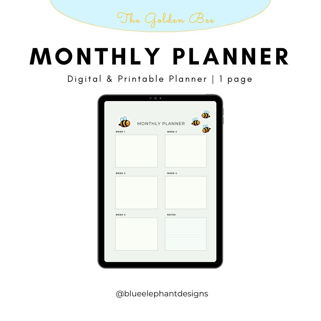 Golden Bee Monthly Planner: Printable Organizer (A4, A5, A6 PDF) - Etsy