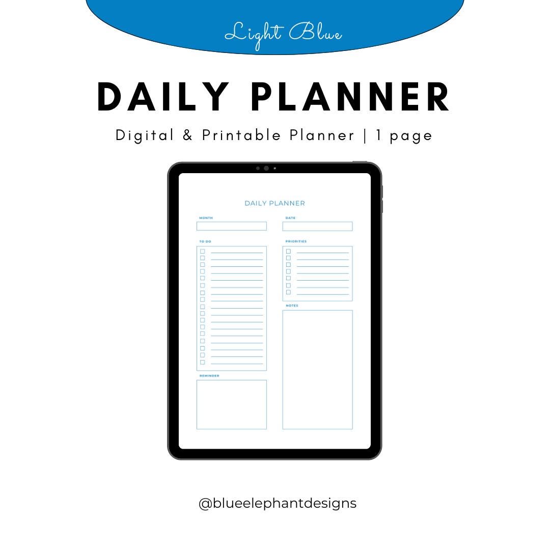 Light Blue Daily Planner: Printable Productivity Organizer (PDF) - Etsy