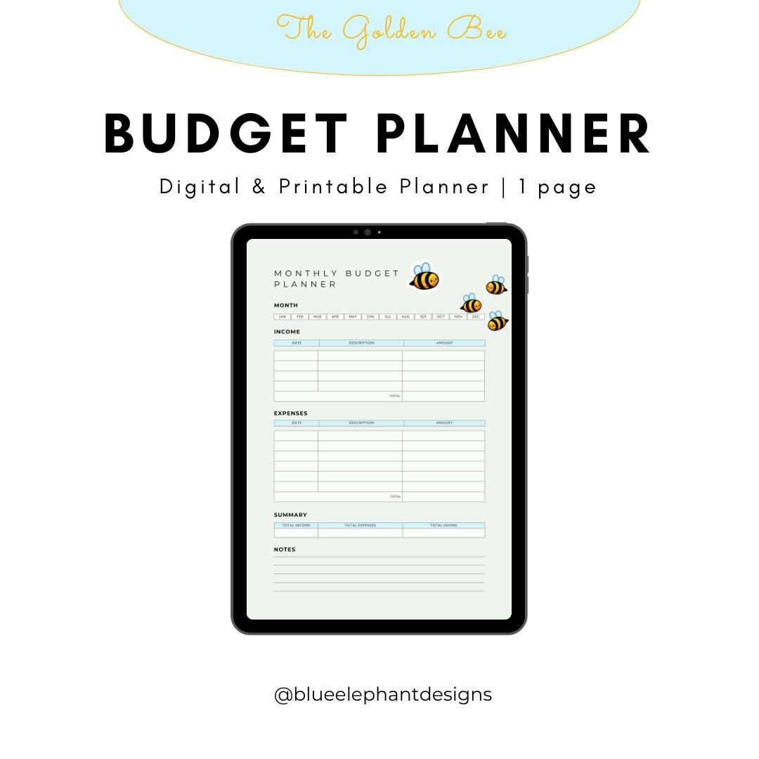 Golden Bee Budget Planner: Money Management Printable (PDF) - Etsy UK