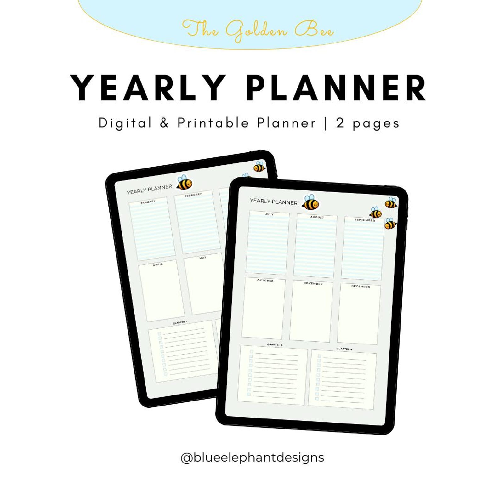 Golden Bee Yearly Planner: Printable Annual Scheduler (PDF) - Etsy