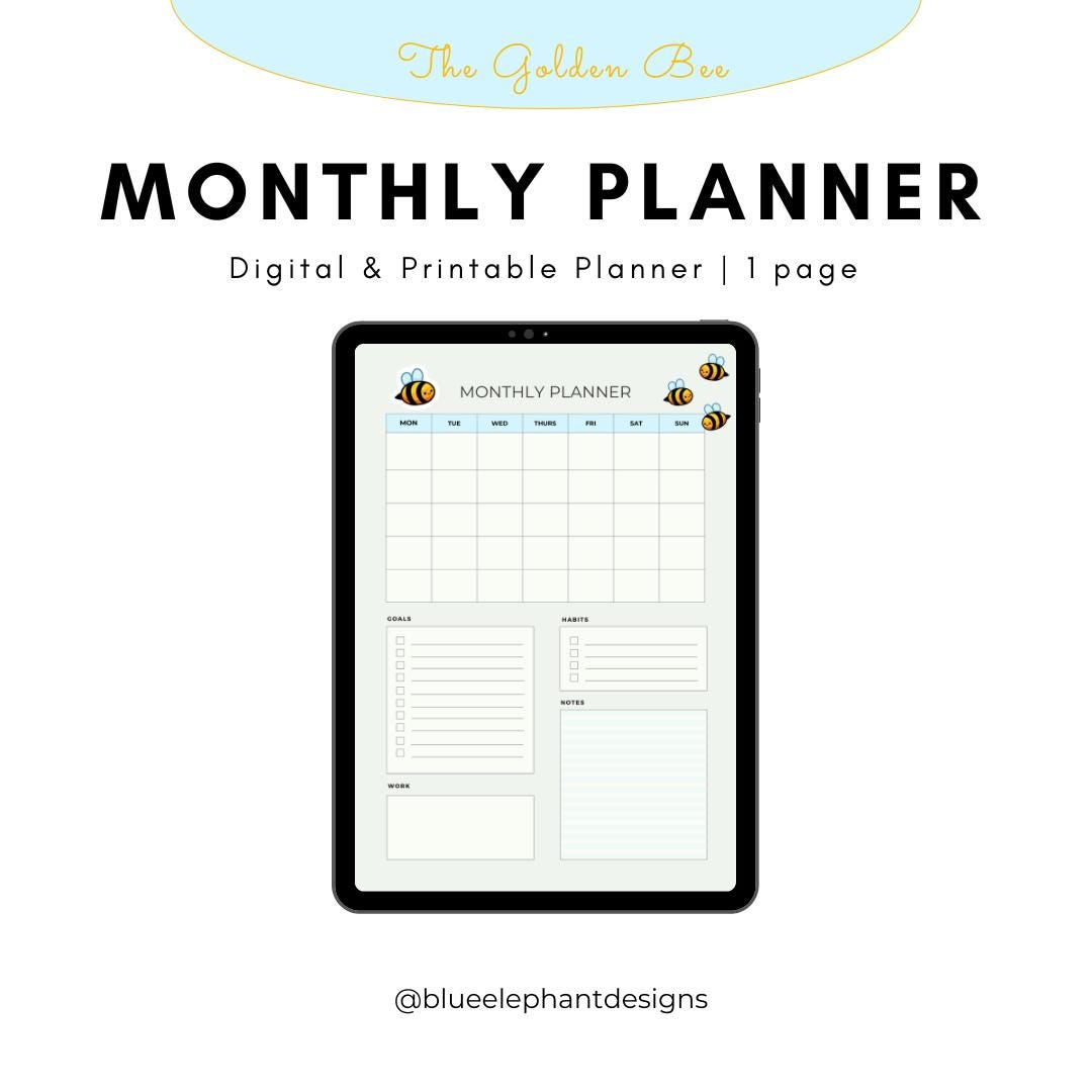Golden Bee Monthly Planner: Printable Organizer (PDF) - Etsy