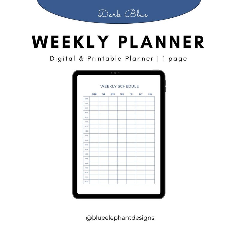 Dark Blue Weekly Planner Printable: A4, A5, A6 PDF (digital Download ...