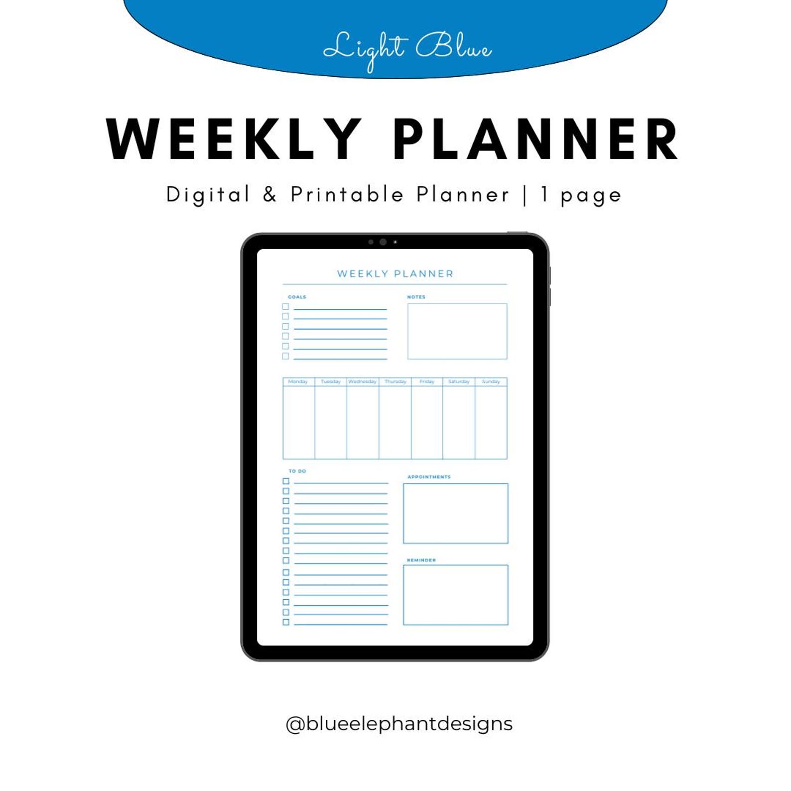 Light Blue Weekly Planner: Printable Productivity Scheduler (PDF) - Etsy