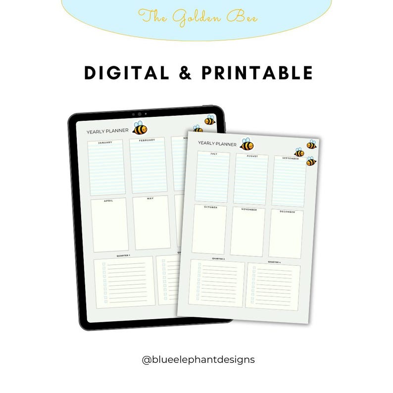 Golden Bee Yearly Planner: Printable Annual Scheduler (PDF) - Etsy
