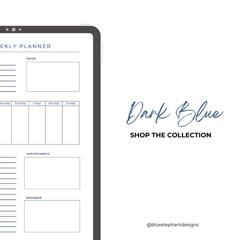 Dark Blue Weekly Planner Printable: A4, A5, A6 (PDF) - Etsy Israel