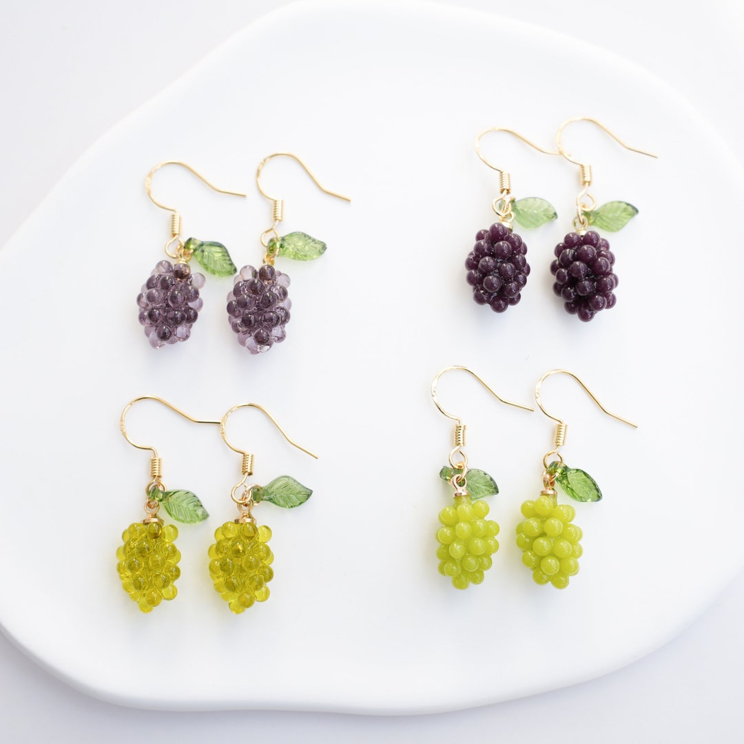 Grape Dangle Earrings | Elegant Fruit Dangles | Cute Aesthetic Jewelry ...