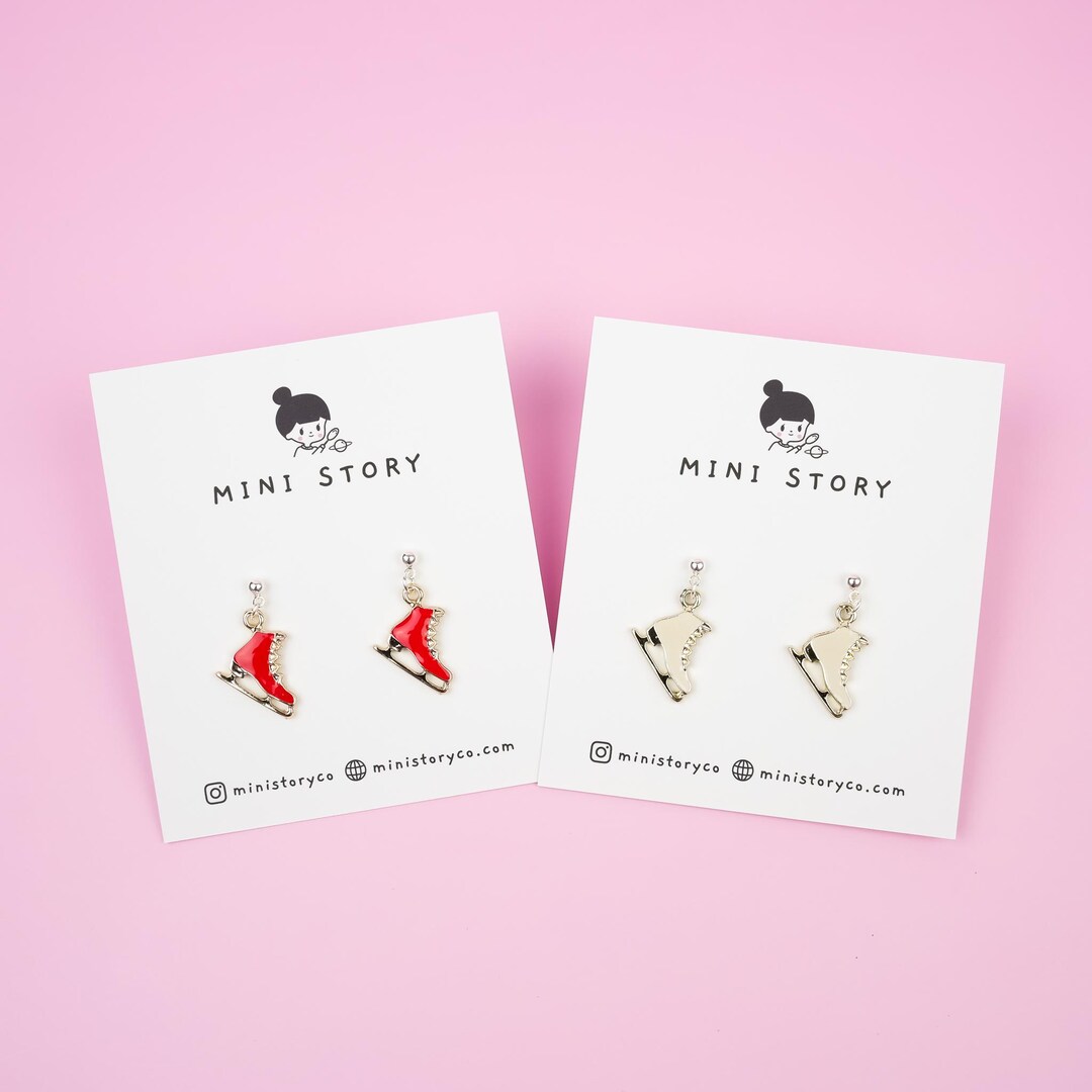 Ice Skates Dangle Earrings | White Red Figure Skate Earrings | Silver ...