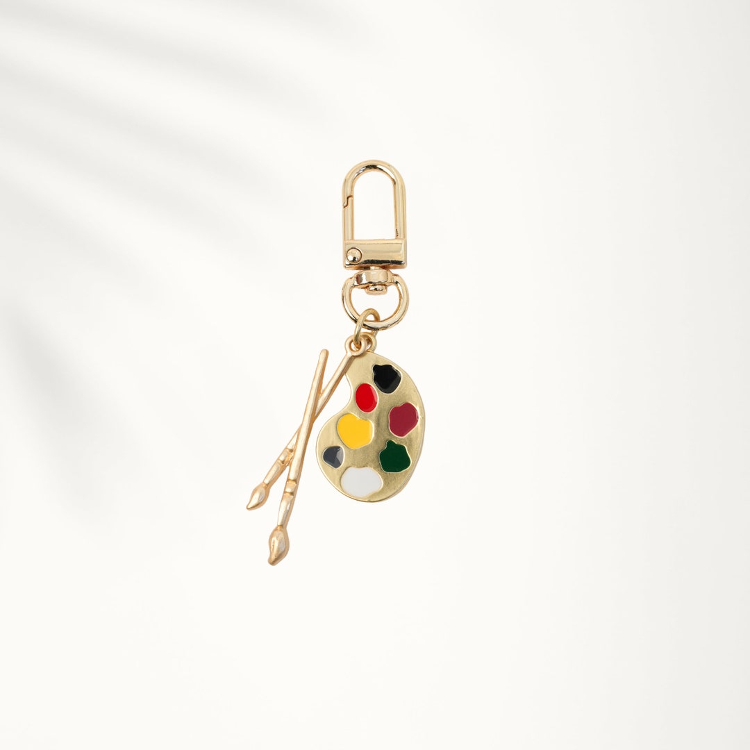 Paint Palette and Brush Keychain | Painter Keychain | Artist Key Chain ...