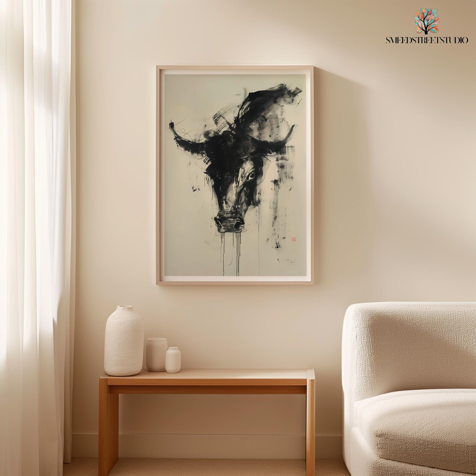 Japanese Bull Brush Ink. Printable Art, Wall Art, Home Décor, Gift Idea ...