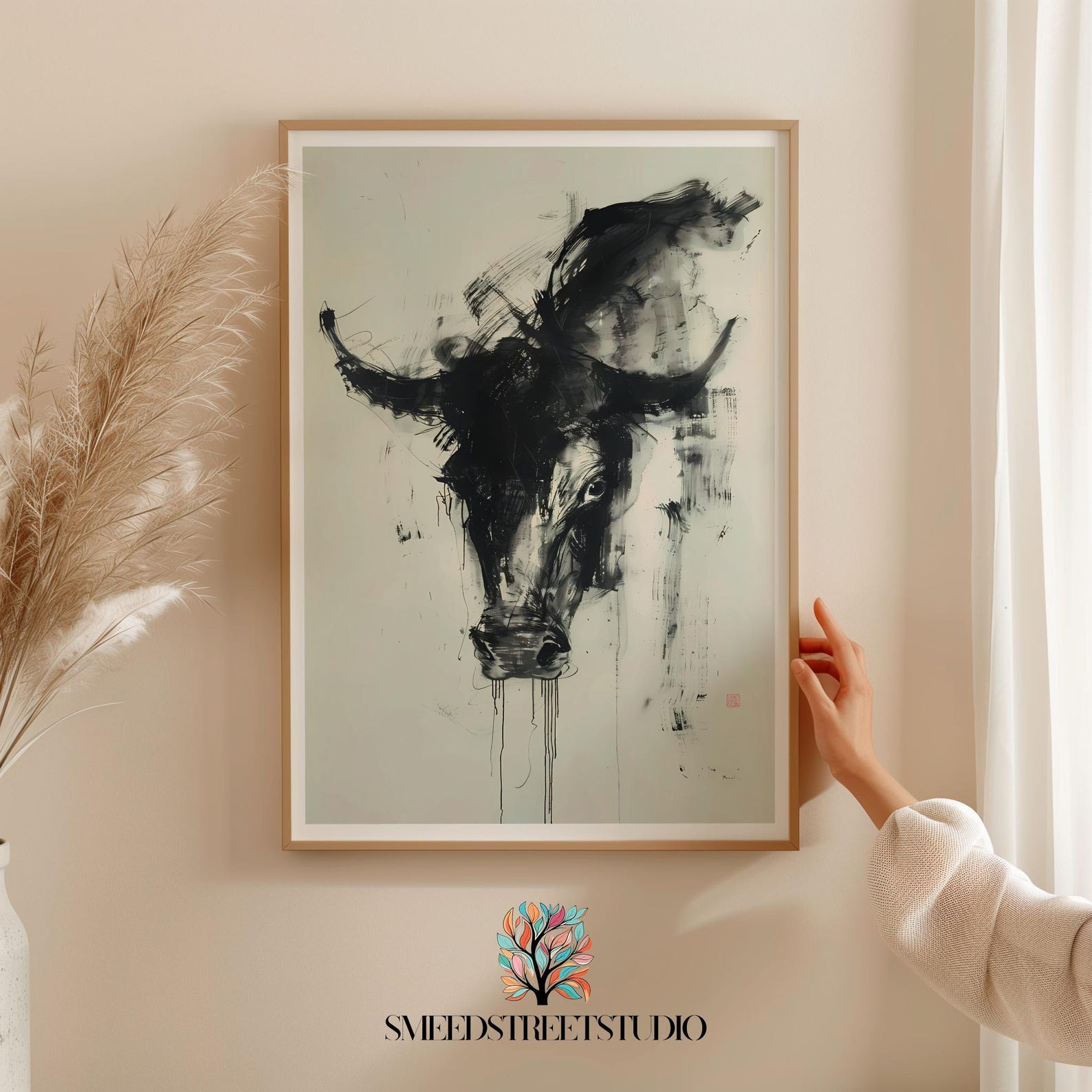Japanese Bull Brush Ink. Printable Art, Wall Art, Home Décor, Gift Idea ...