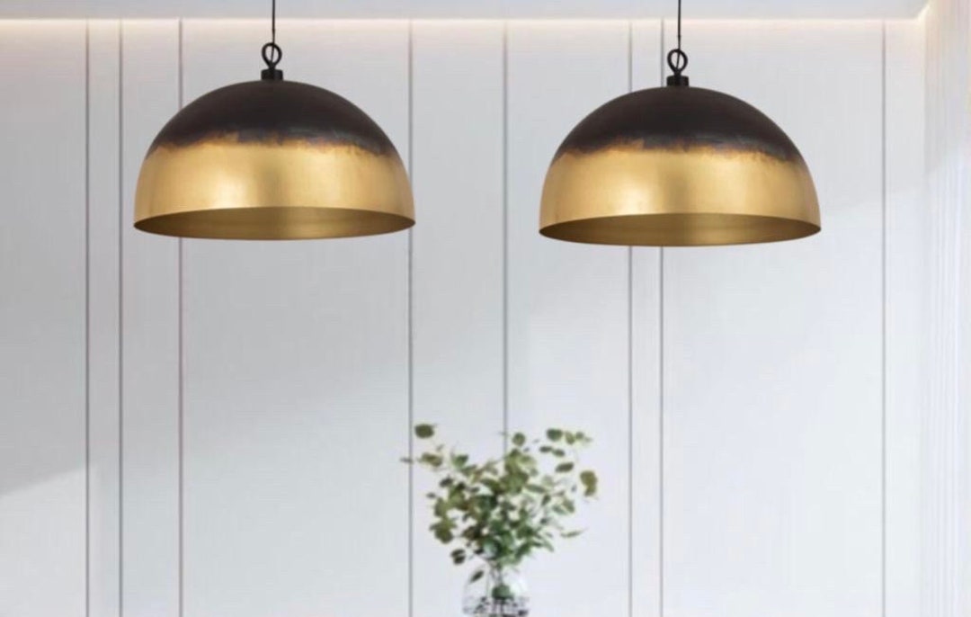 SET OF TWO Hammered Dome Light Fixture, Brass Dome Lamp , Kitchen ...