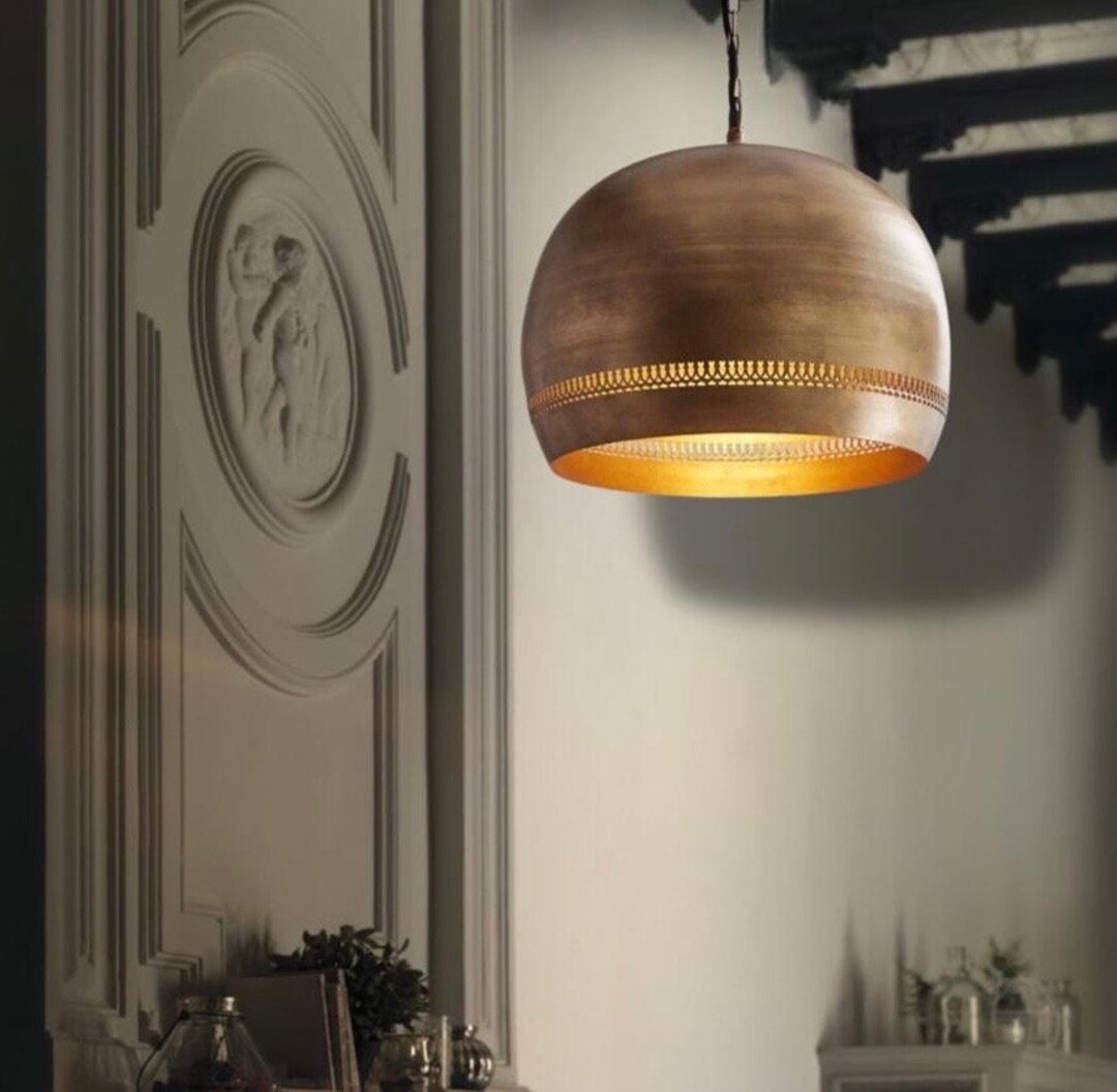 Hammered Dome Light Fixture, Brass Dome Lamp , Kitchen Island, Bronzed ...