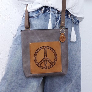 Peace Sign Leather Shoulderbag - Etsy
