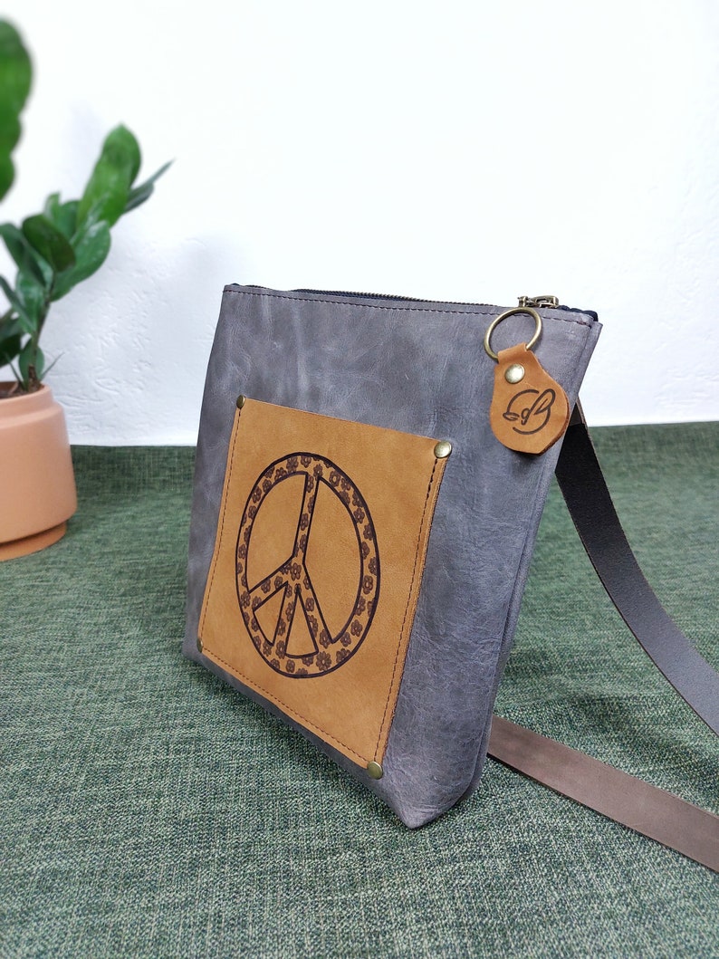 Peace Sign Leather Shoulderbag - Etsy