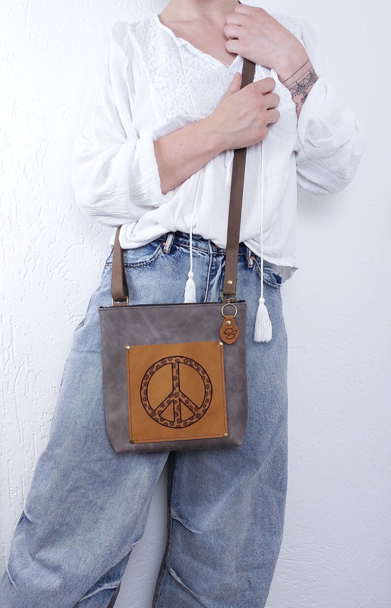 Peace Sign Leather Shoulderbag - Etsy