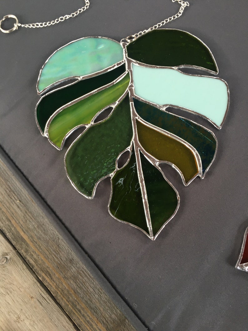 Green Stained Glass Monstera Leaf Sun Catcher - Etsy UK