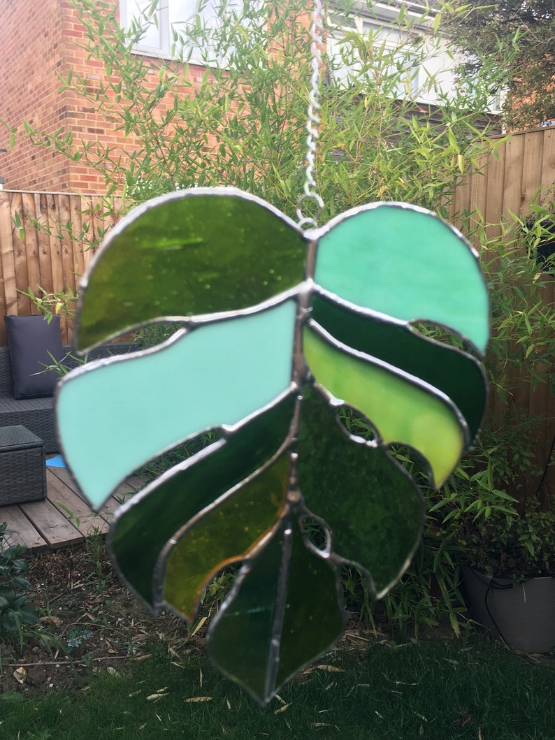 Green Stained Glass Monstera Leaf Sun Catcher - Etsy UK