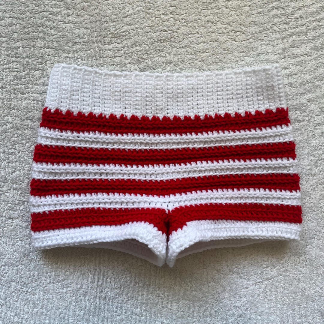 Christmas Candy Cane Crochet Mini Shorts, White & Red | Cozy Winter ...