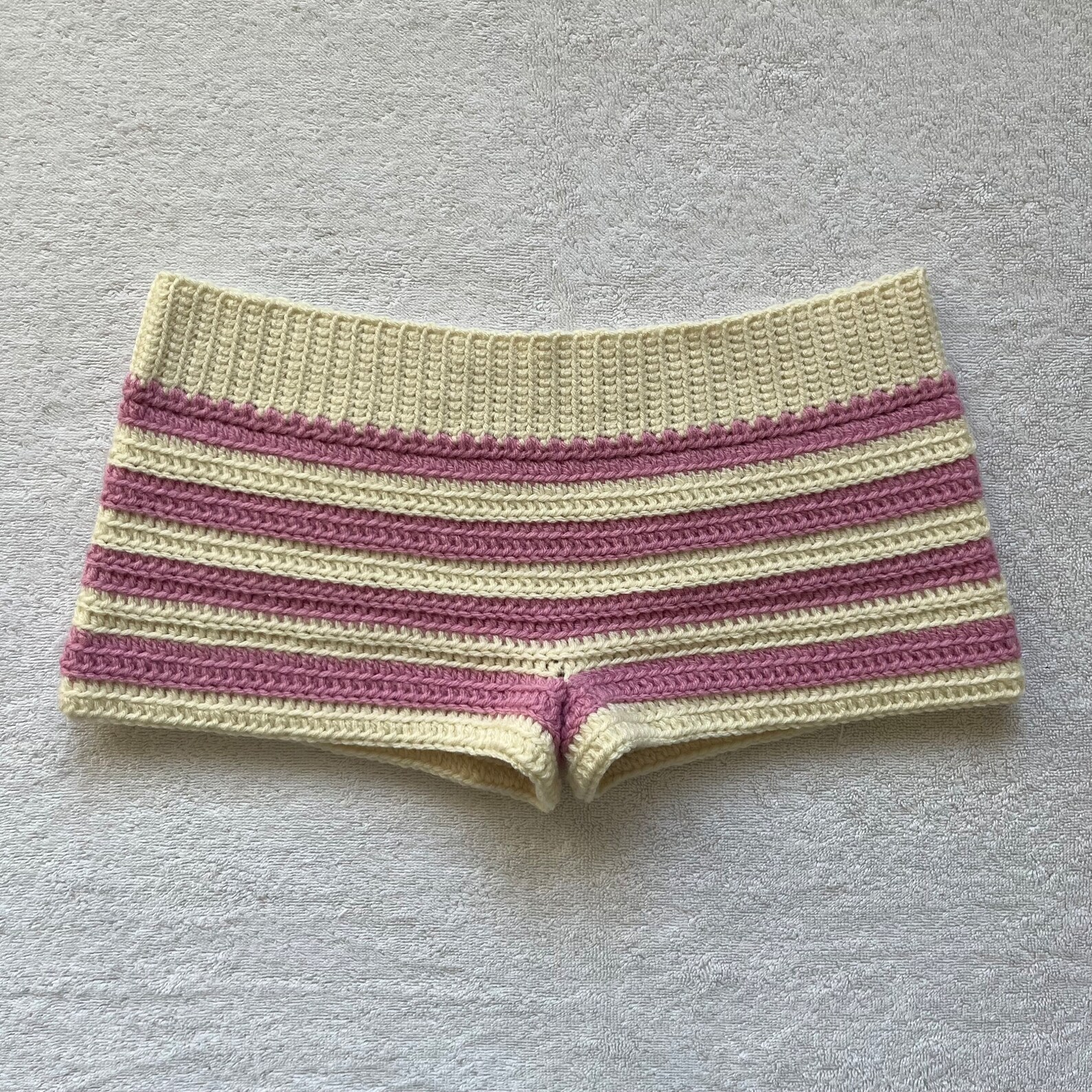 Crochet Mini Shorts Pink & Cream Striped | Beach Outfit Mini Shorts ...