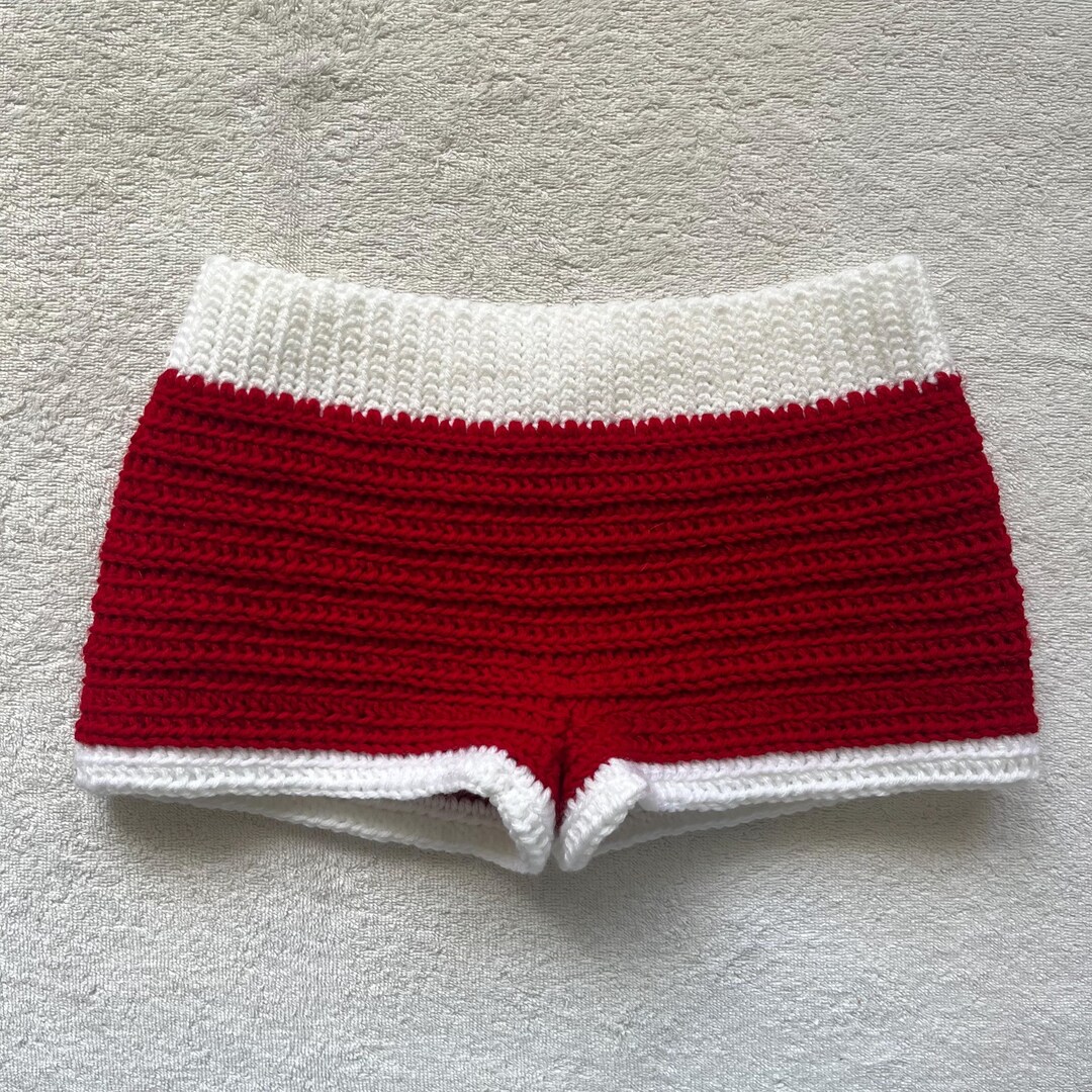 Christmas Santa Crochet Mini Shorts, Red & White | Cozy Winter Pajama ...